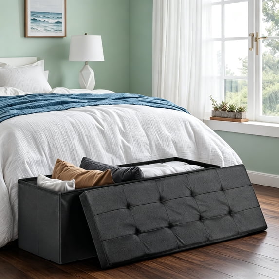 43.3 Inch Folding Storage Ottoman Bench with Hidden Storage, Foot Rest ...