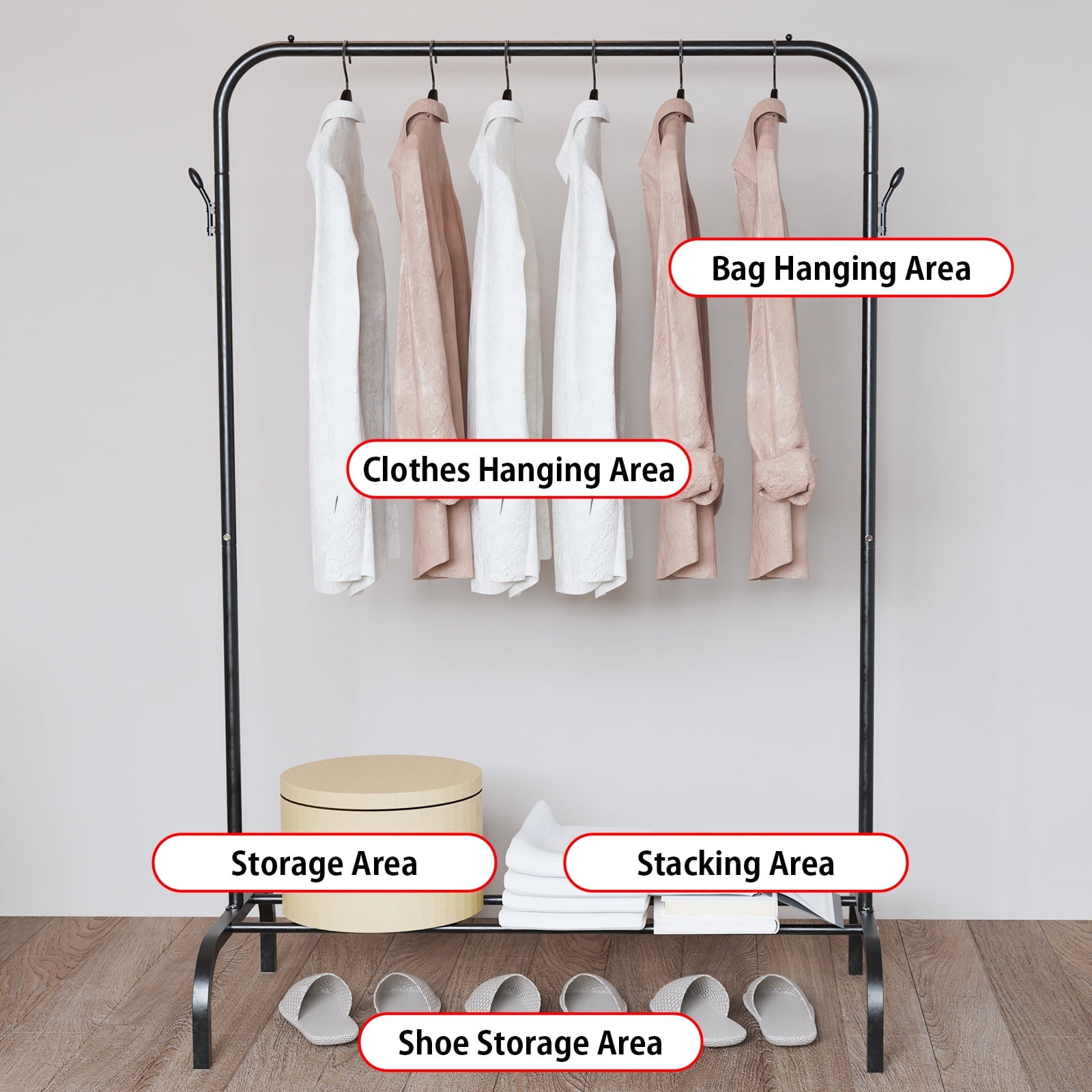 43.3 Inch Metal Garment Rack, Clothes Rack, Singe-Rod Clothing Rack For ...