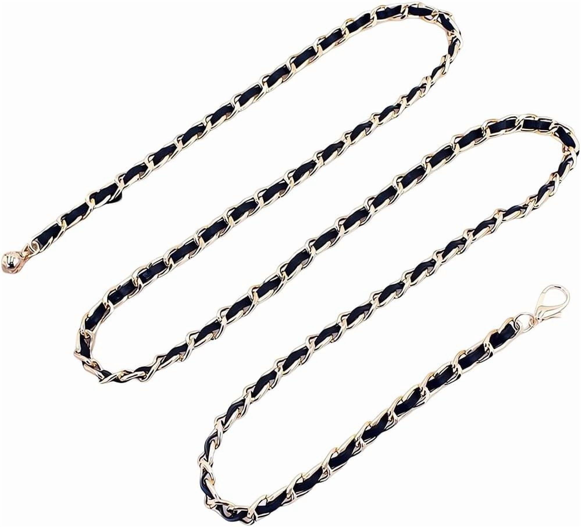 43.3 Inch PU Leather Chain Belts Black Gold Adjustable Waist Chains ...