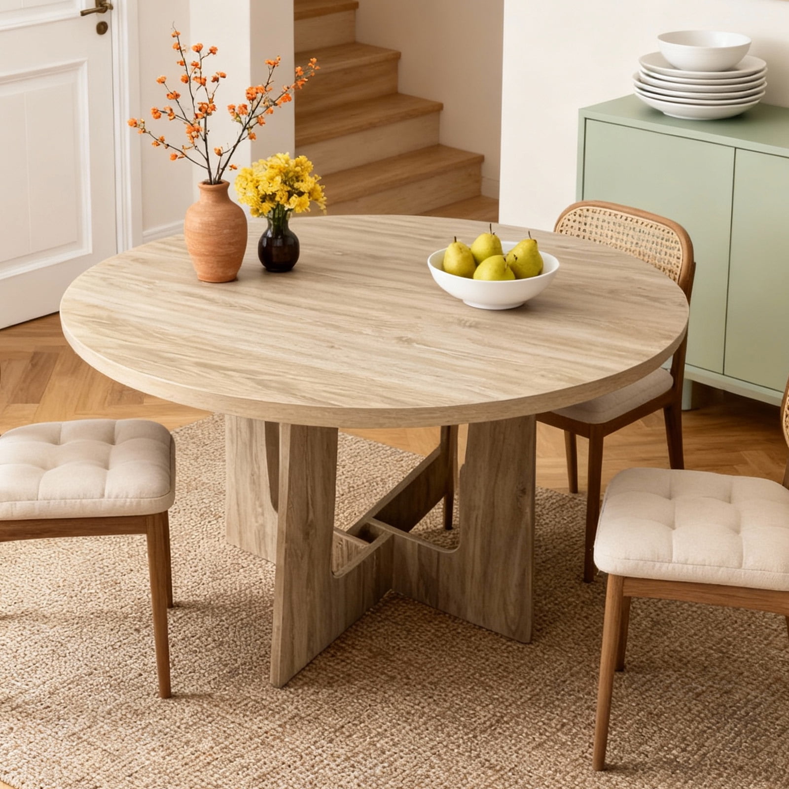 43.3 Inch Round Dining Table for 4-6 People,Sturdy Wood Kitchen Table ...