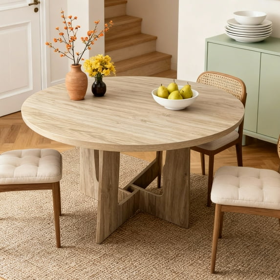 43.3 Inch Round Dining Table for 4-6 People,Sturdy Wood Kitchen Table ...