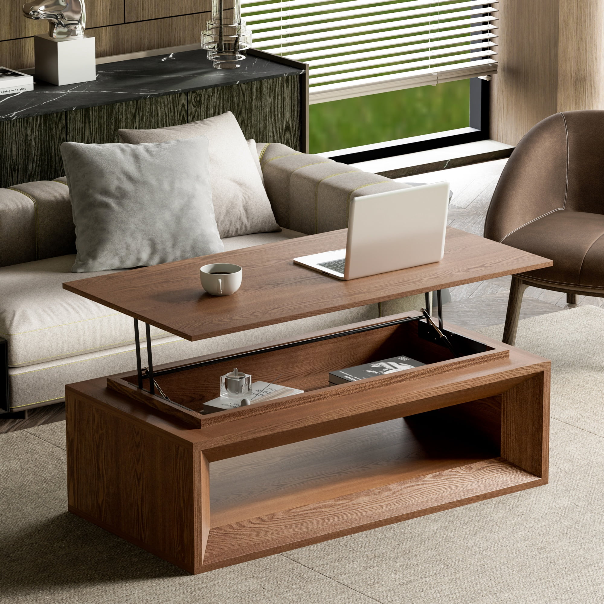 43.3" Lift Top Coffee Table with Hidden Storage Compartment, Modern ...