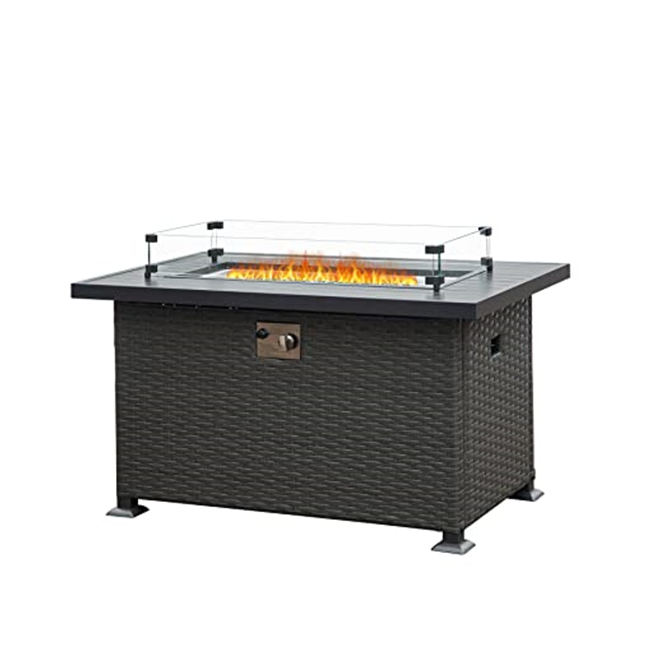43.3" Outdoor Gas Fire Pit Table with Glass Wind Guard, 50,000 BTU ...