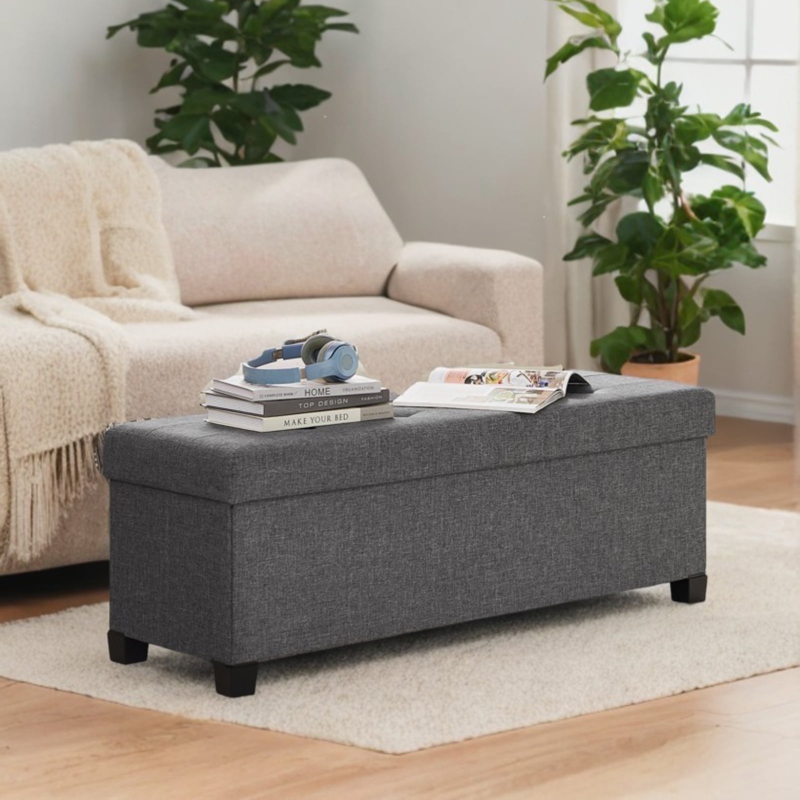 "SONGMICS Ottoman Bench 43.3"" Bedroom Storage Box Living Room Coffee ...
