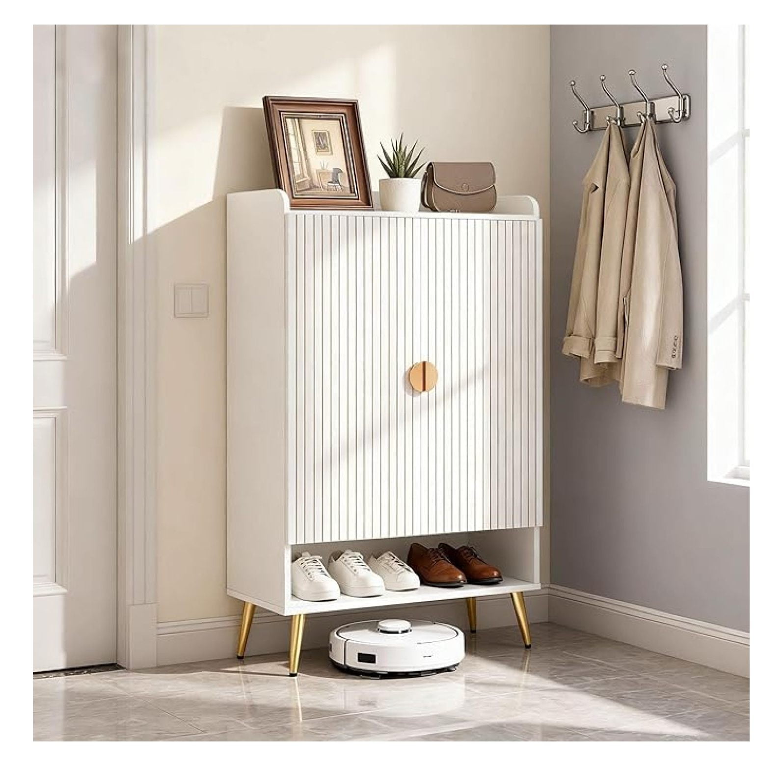 43.3" Tall Shoe Cabinet with Doors, 7-Tier Shoe Storage Cabinet with 2 ...