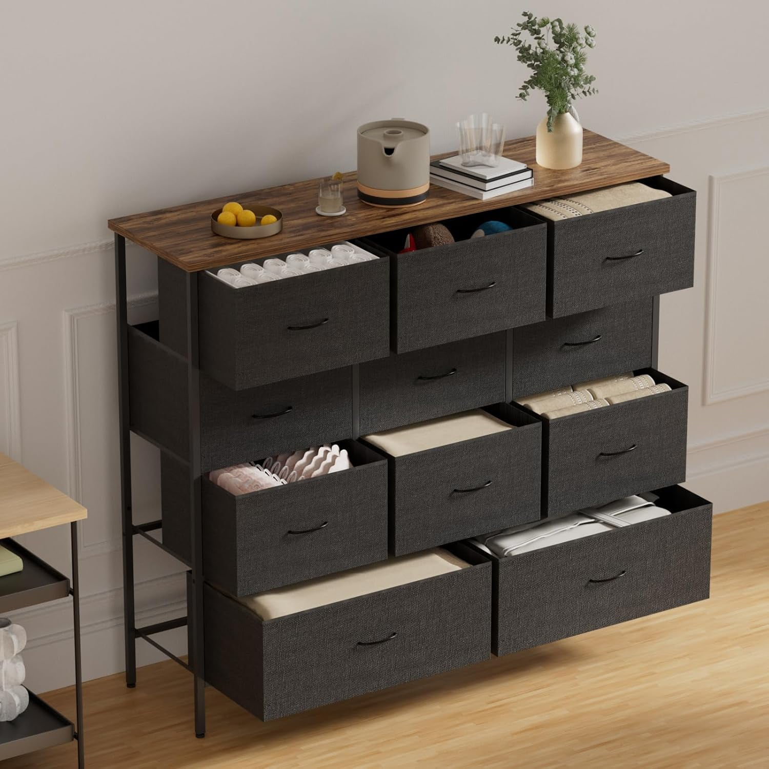 43.3" Wide Fabric Dresser for Bedroom, Chest of Drawers with 11 Deep ...