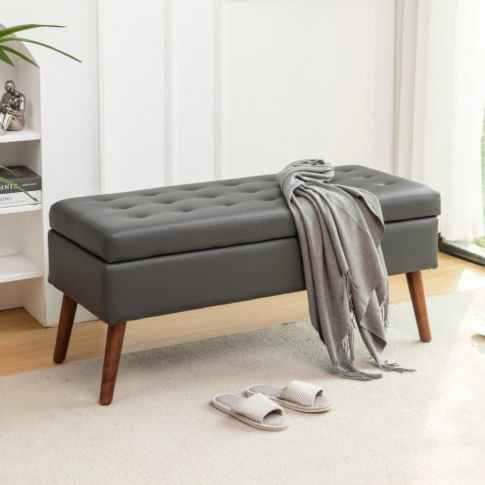 43.3 inch Dark Grey leather storage bench with storage at the end of ...