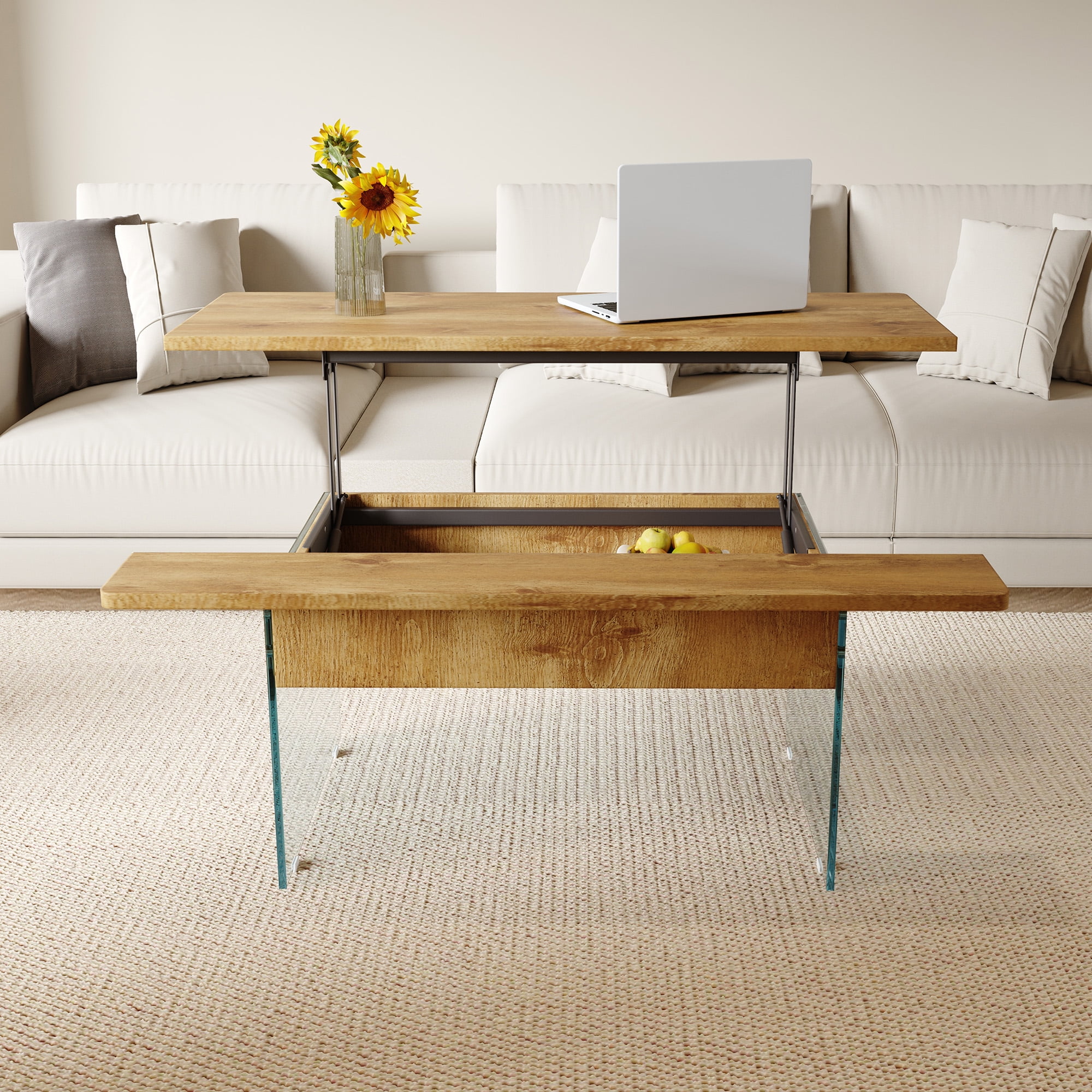 43.3-inch coffee table with height-adjustment function (with storage ...