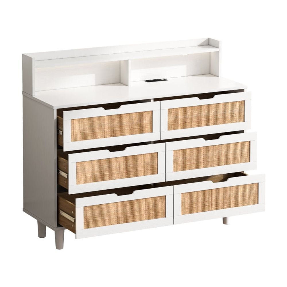 43.31" 6-Drawer Rattan Storage Cabinet with LED Lights, Power Outlet ...