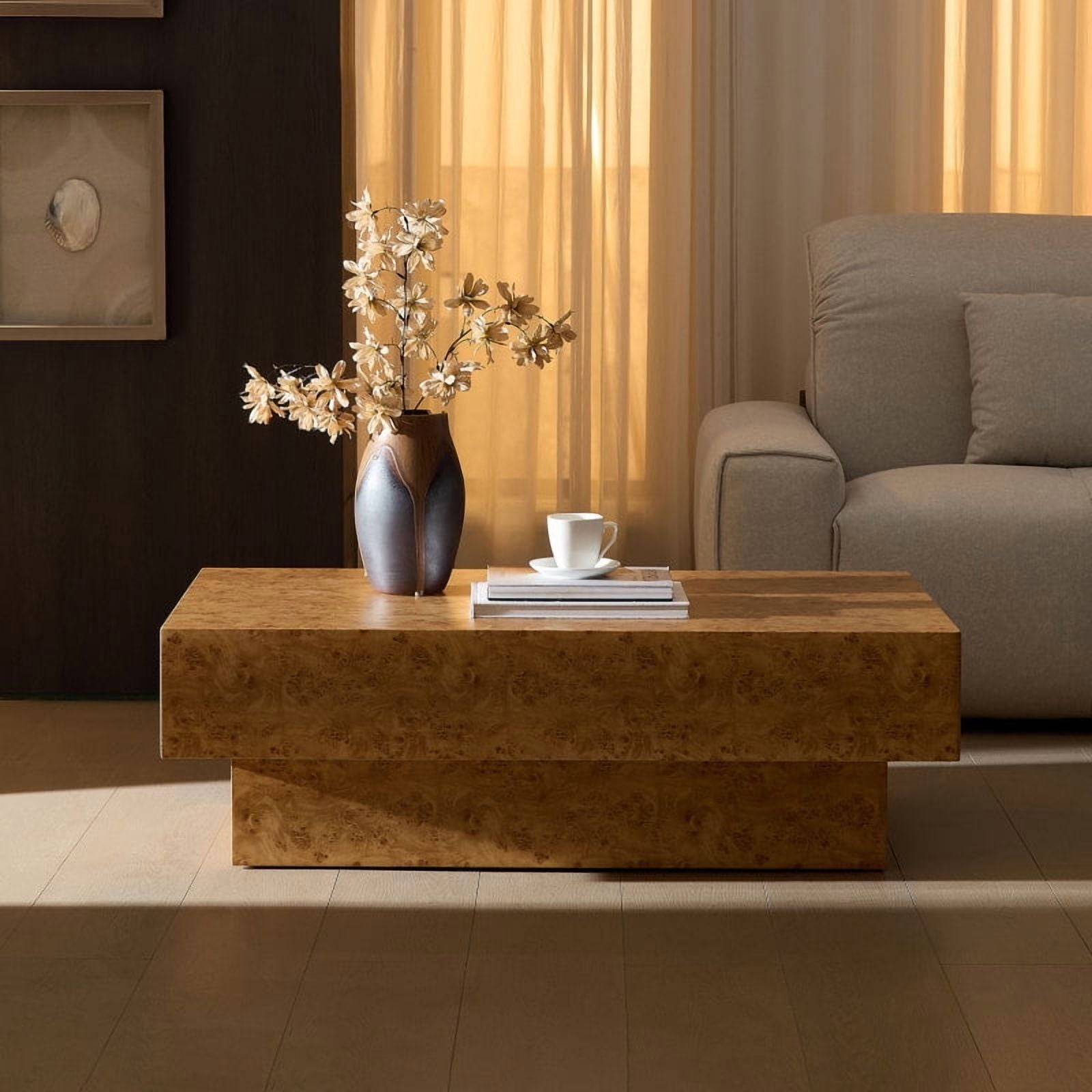 43.31 Inch Faux Burl Wood Pattern Decal Coffee Table,Rectangle Mid ...