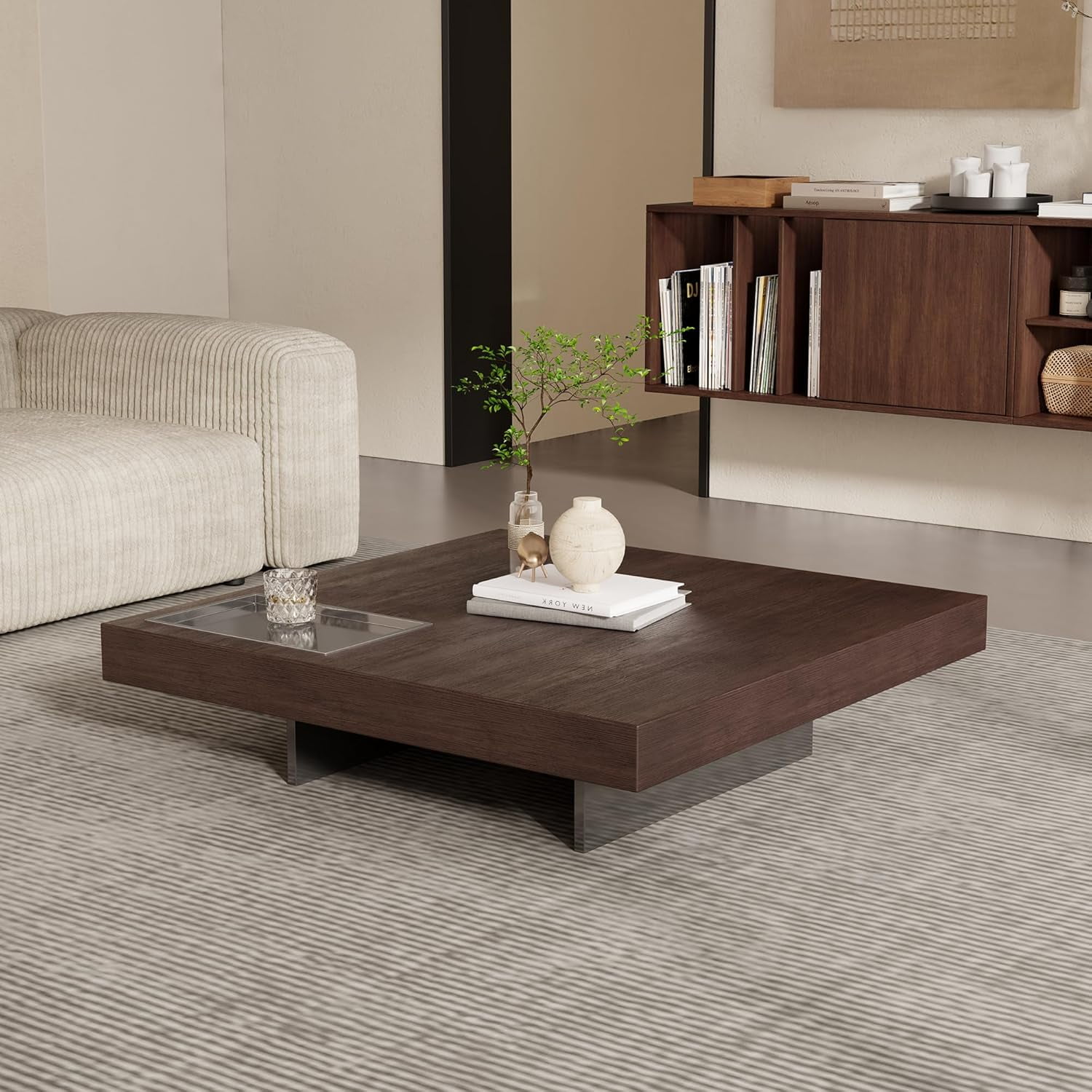 43.31" Large Square Coffee Table for Living Room, Mid-Century Modern ...