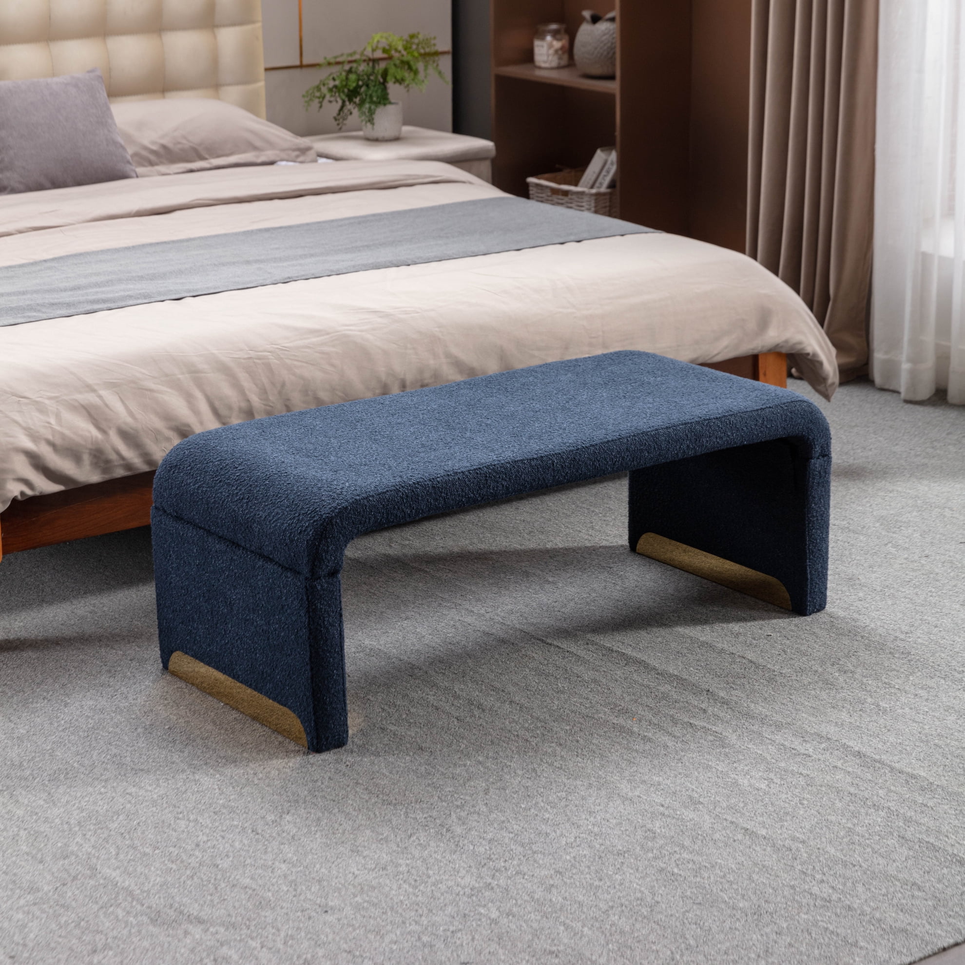 43.31" Upholstered Accent Bench with Gold Metal Legs, Simple Loveseat ...