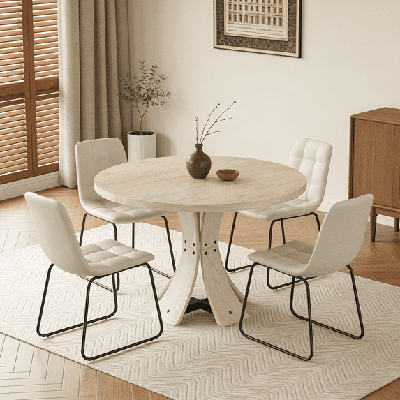 43.32'' Round Dining Table Set for 4,5-Piece Modern Wood Kitchen Table ...