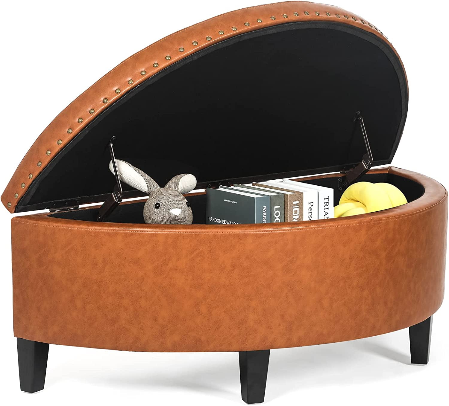 43" Half Moon Storage Ottoman Bench Faux Leather End of Bed Storage ...