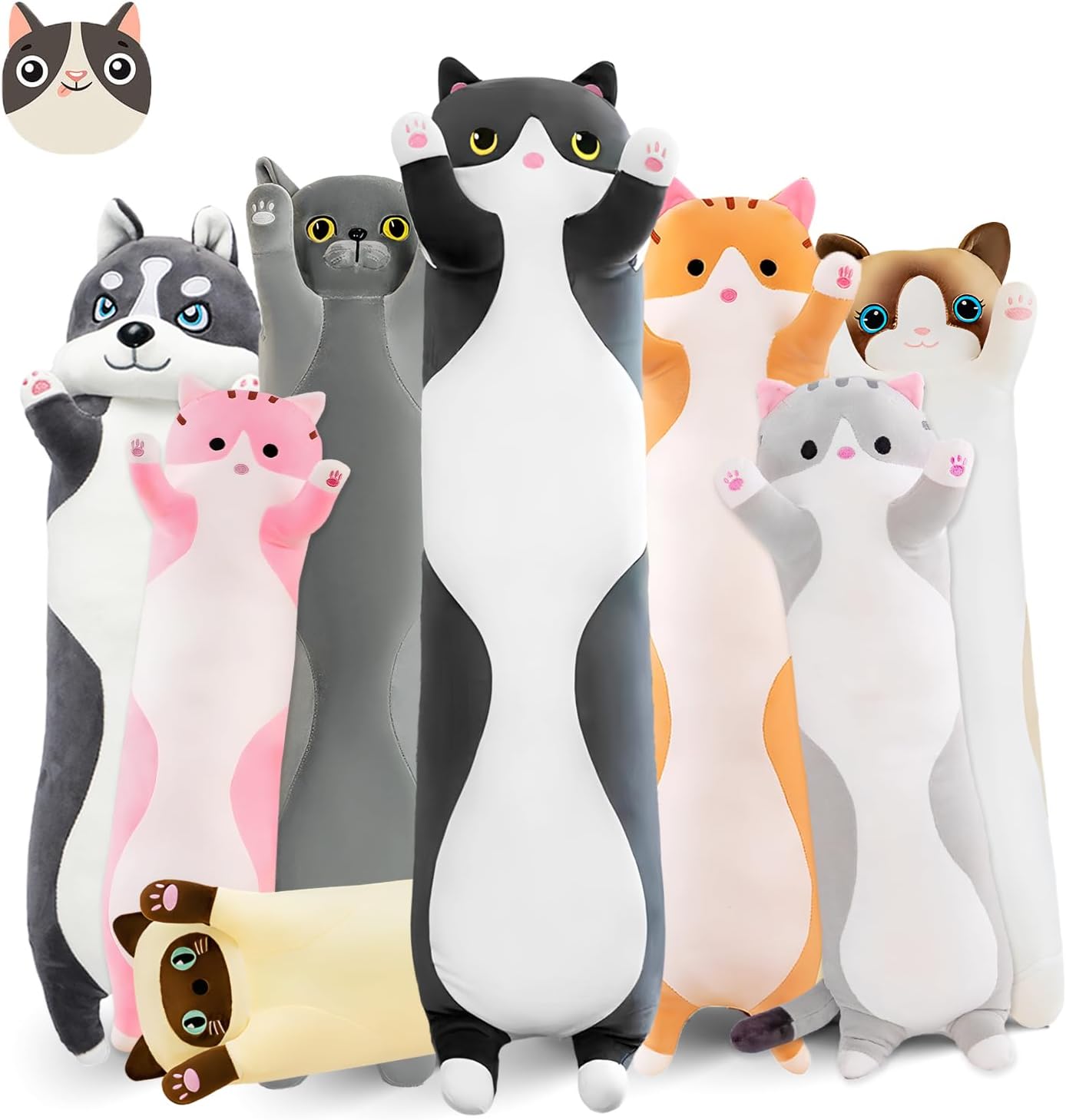43.3in Long Cat Plush Pillow, Cute Black Kitten Stuffed Animal Body ...