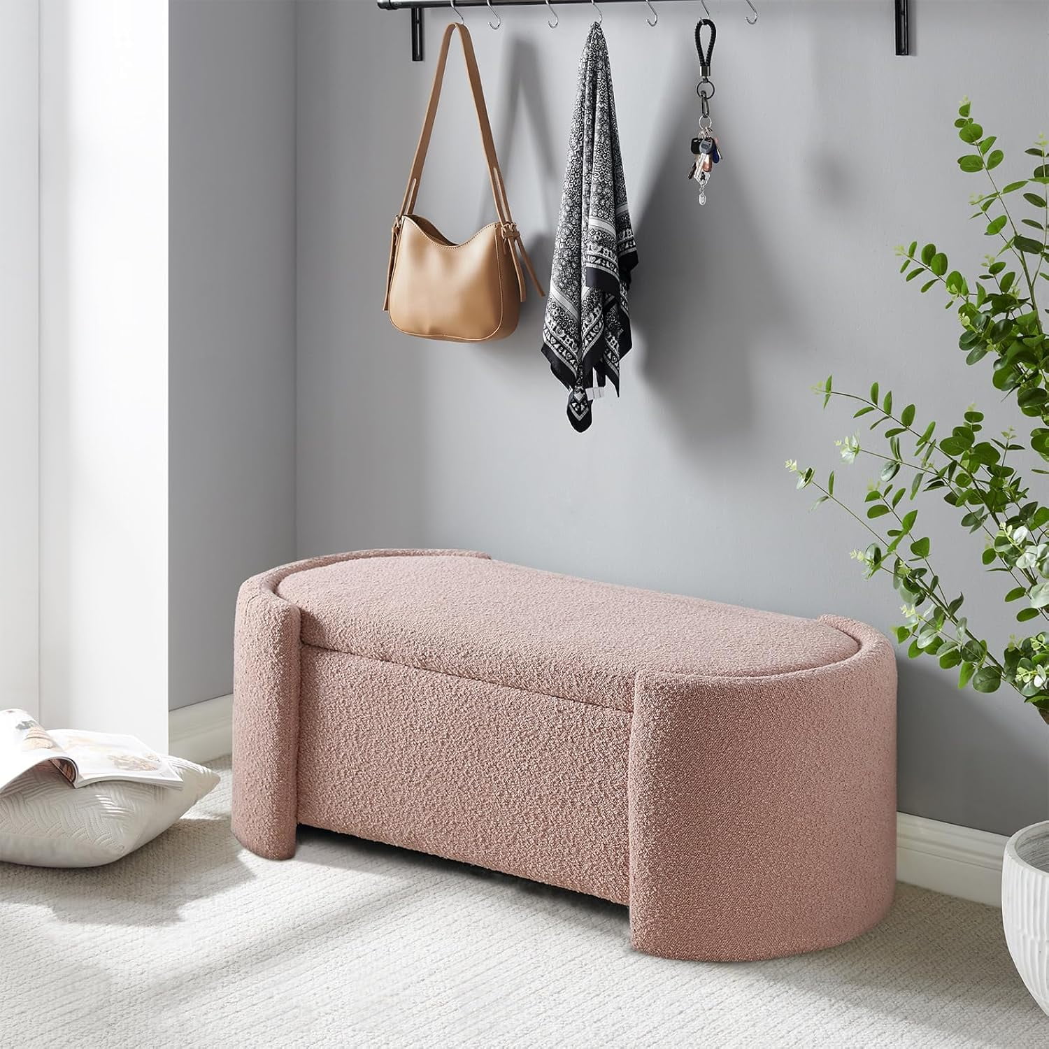 43.4" Storage Ottoman Bench for Bedroom End of Bed, Upholstered Boucle ...