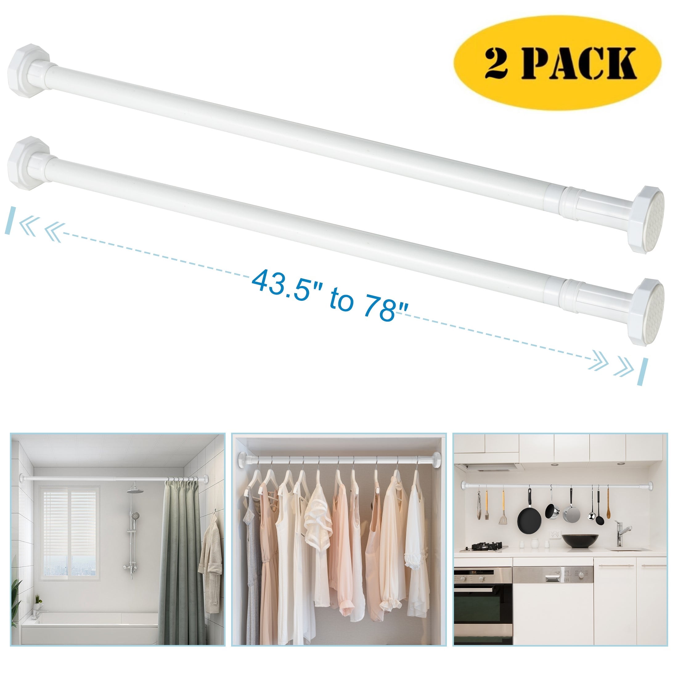 Free Shipping! 43.5"-78" Adjustable Tension Rod, Rust-Proof Hanging No ...