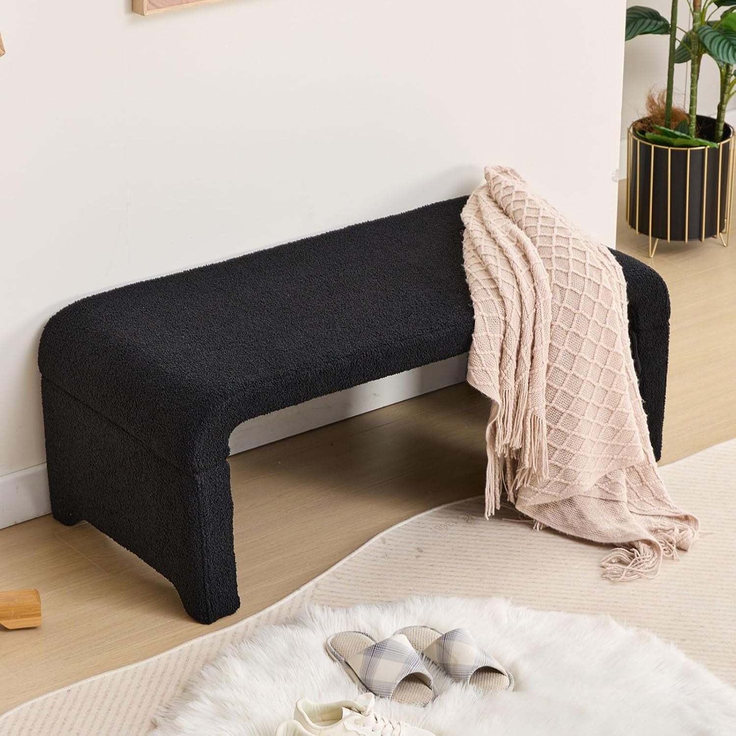 43.5" End of Bed Bedroom Bench, Modern Teddy Fabric Upholstered ...