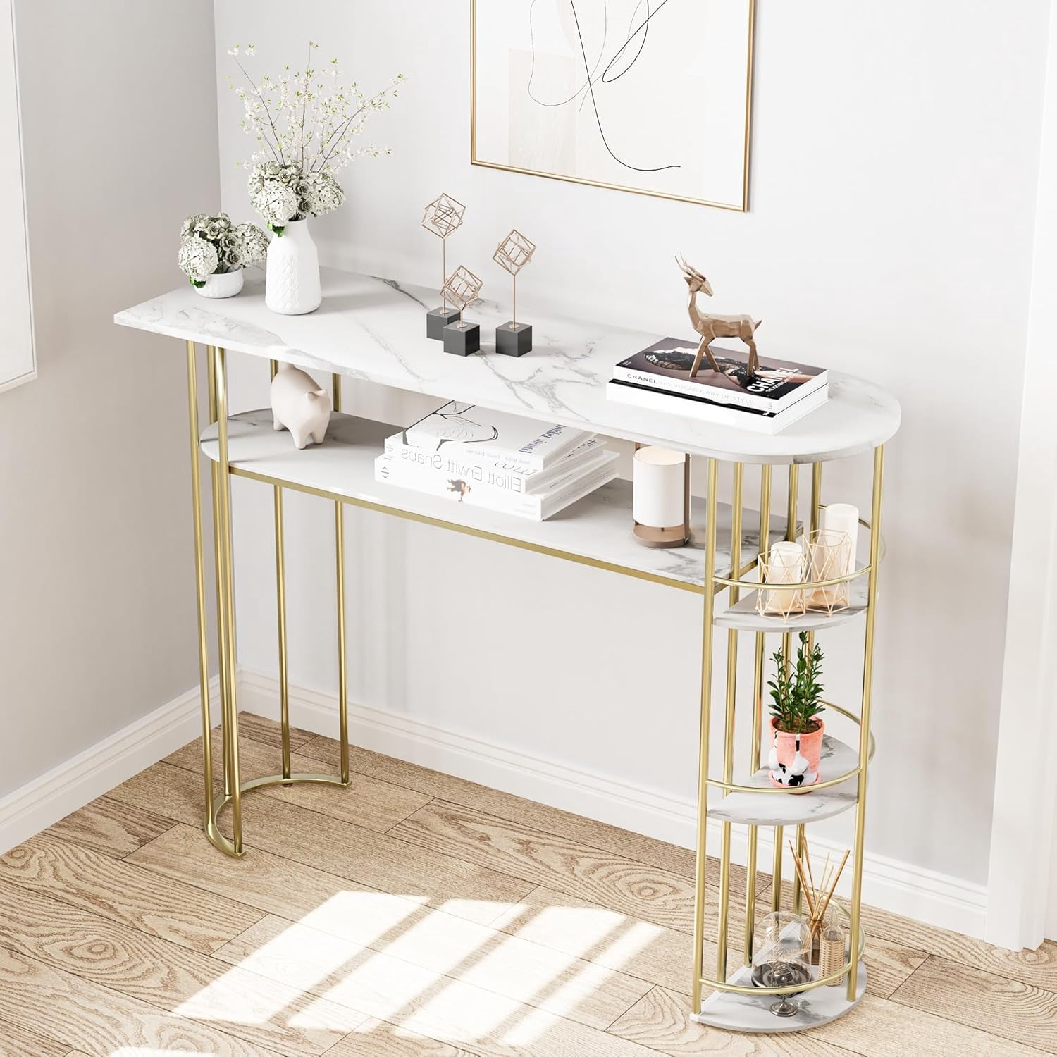 43.5” Gold Console Table, 5 Tier Entryway Table, Narrow Sofa Tables ...