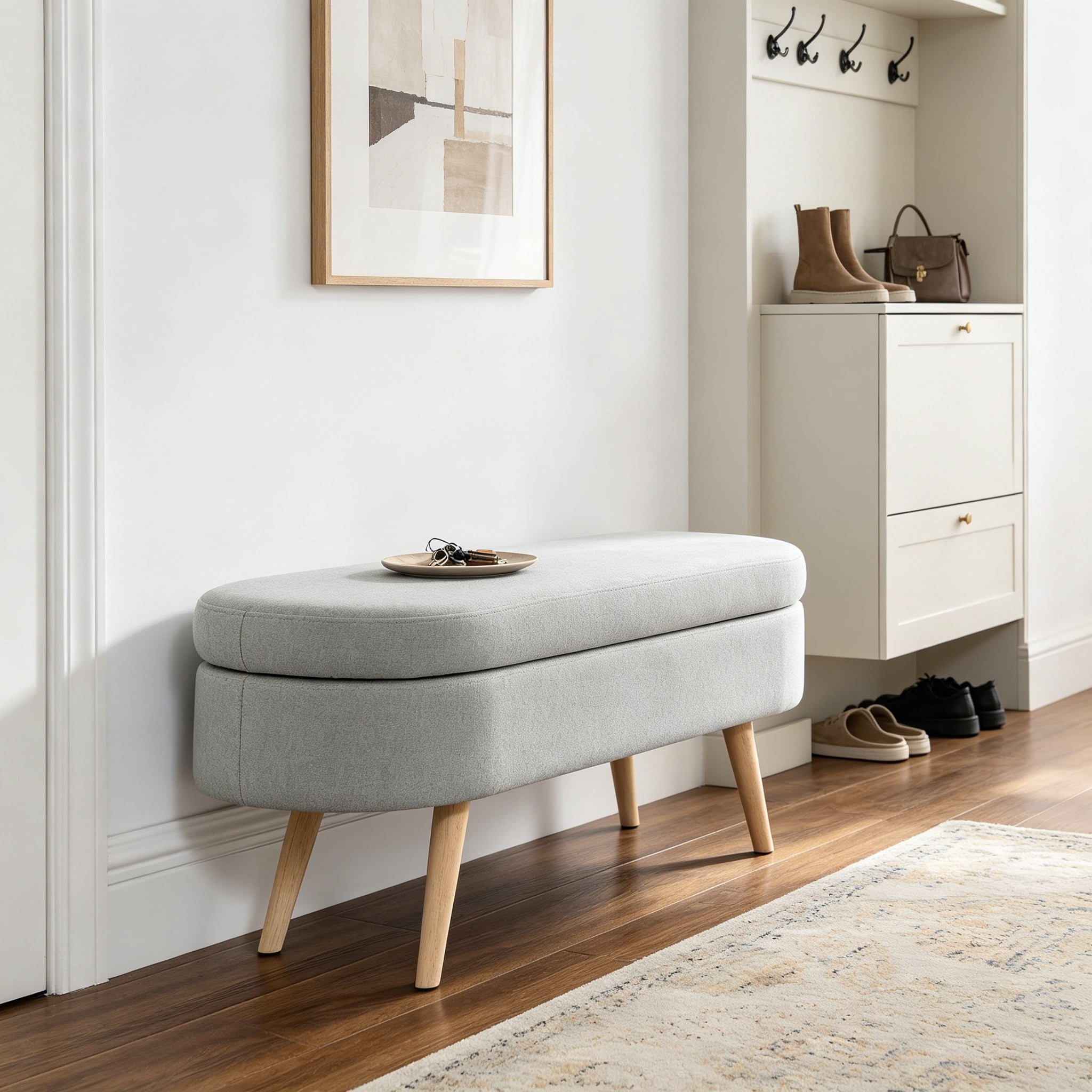 43.5" Storage Ottoman Bench, Fabric Upholstered Entryway Bench with ...