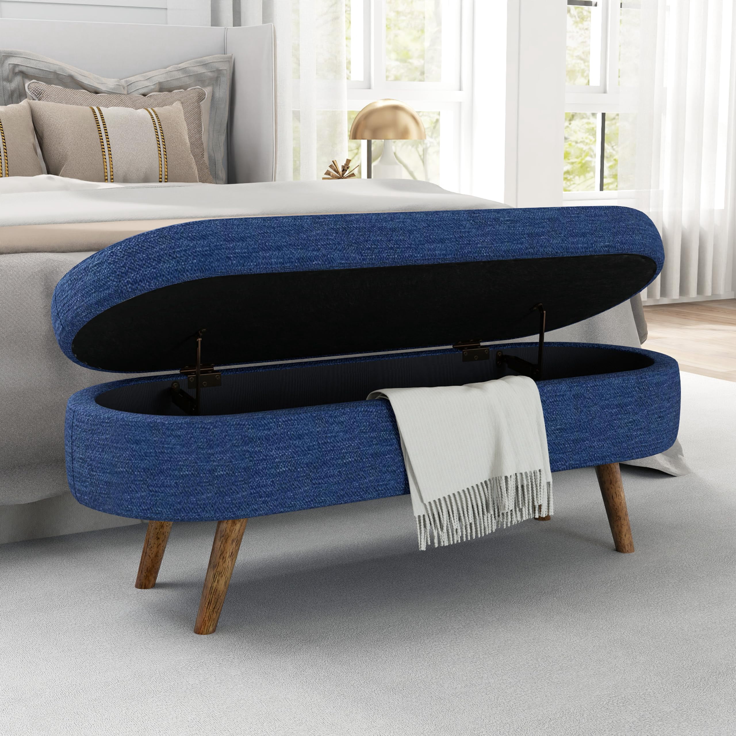 43.5" Storage Ottoman Bench with Safety Hinges, Upholstered Linen ...