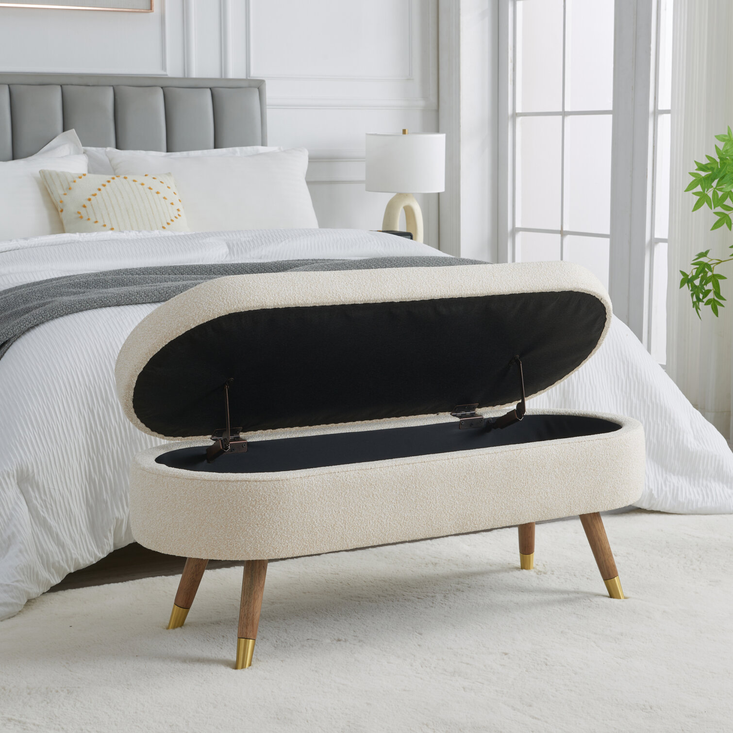 43.5'' Underbed Storage Ottoman with Metal Legs and Safety Hinges ...
