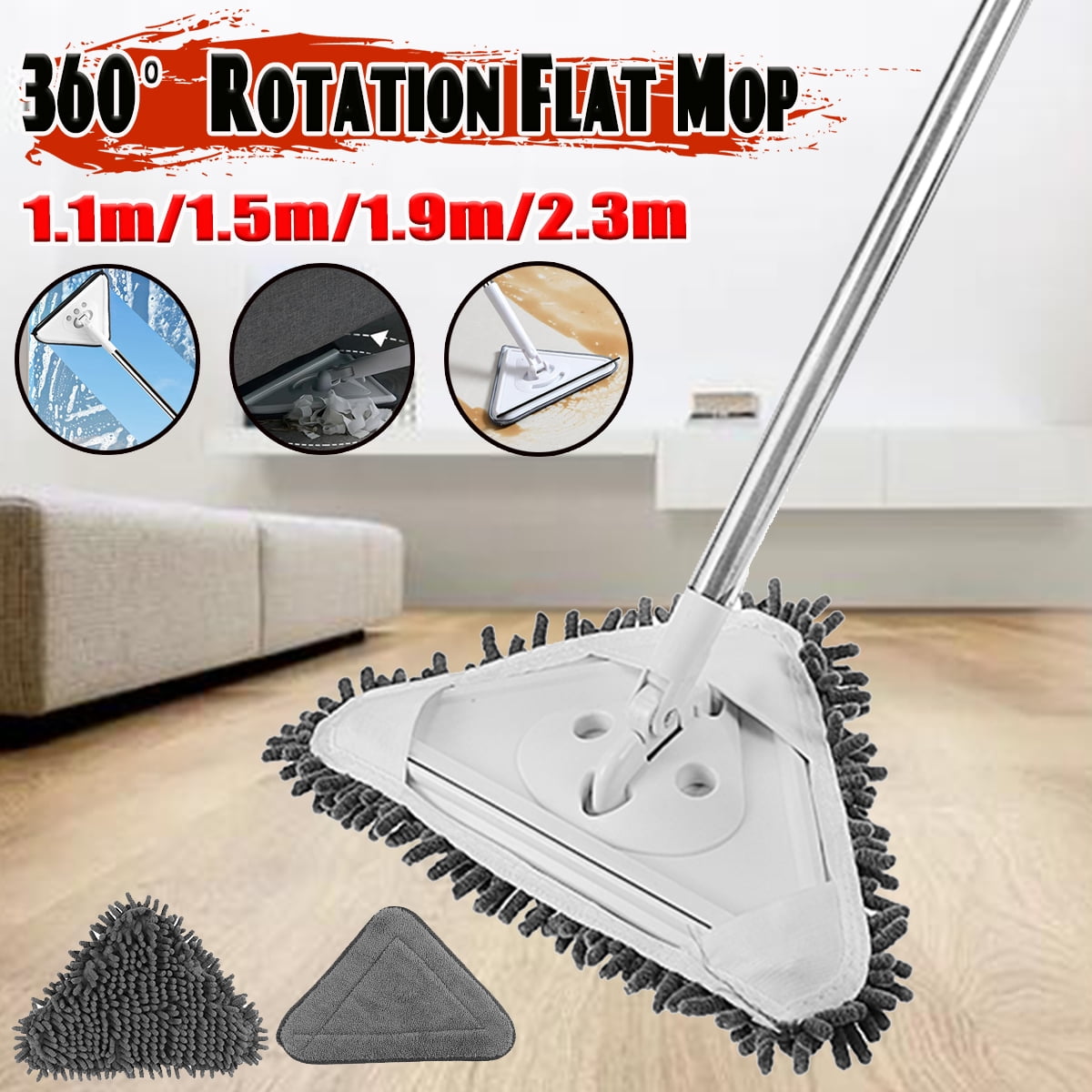 43/59/74/90.5/ Inches Long Handle Microfiber Dust Triangle Mop Cleaner ...