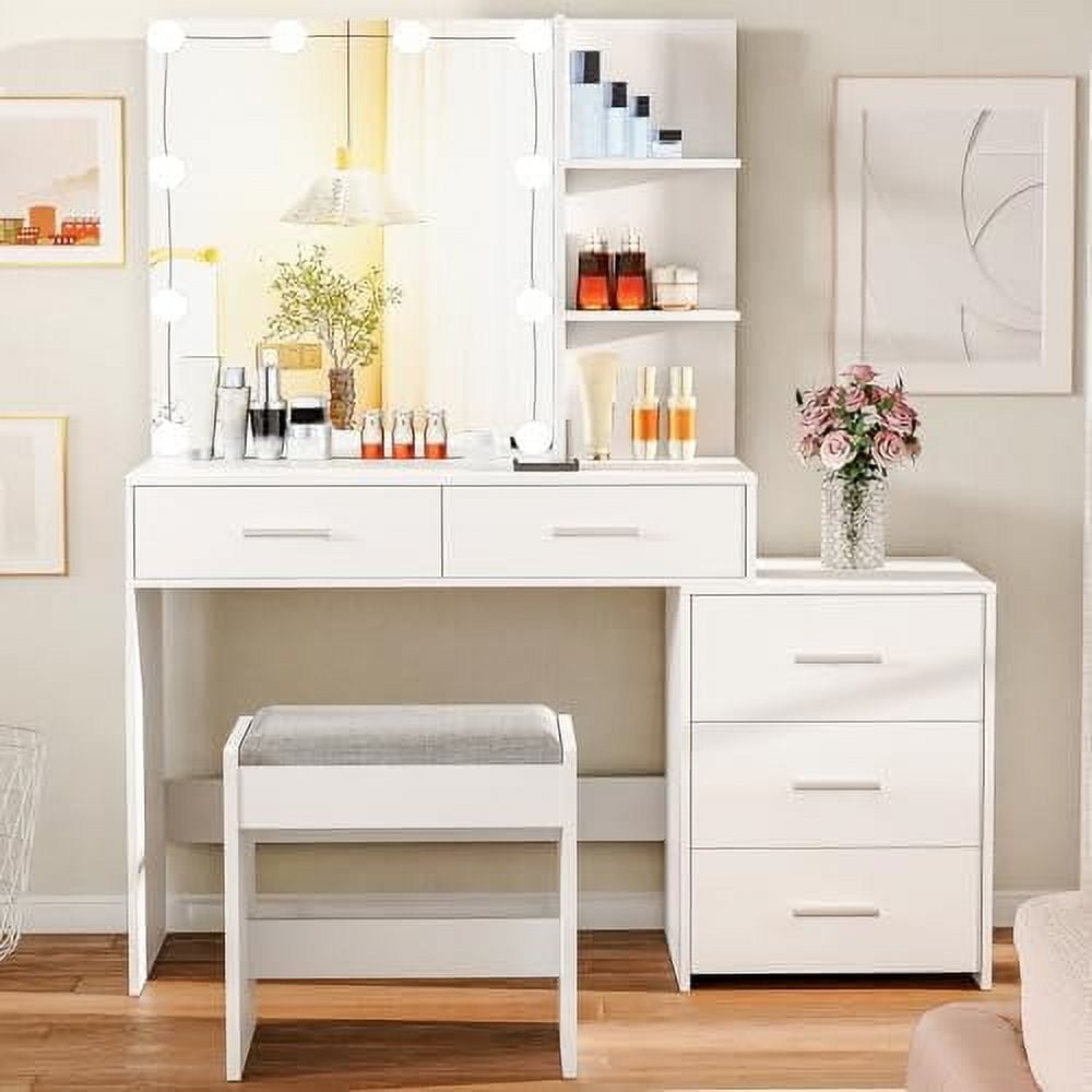 43.5in Large Vanity Desk with Mirror and 10 LED Lights, Makeup Vanity ...