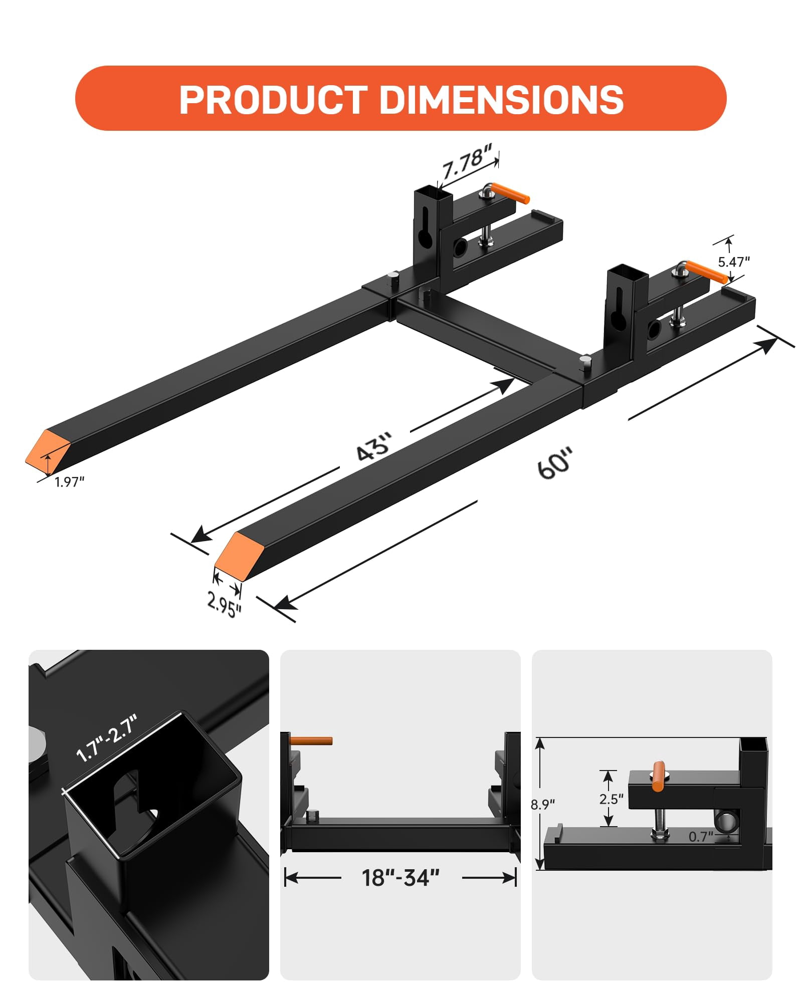 60" Pallet Forks HeavyDuty Quick Attach Forks with Adjustable ...