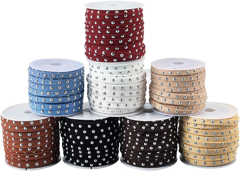 43.7 Yards 8 Colors Suede Cord Jewelry Making 5mm Studded Flat Leather ...