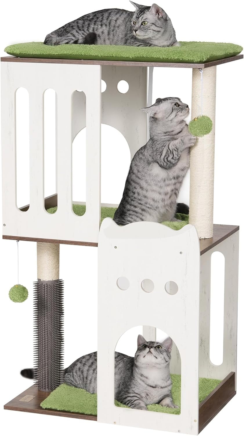 43.7in 3-Tier Modern Cat Tree Tower Condo, Cat Scratch Posts for Indoor ...