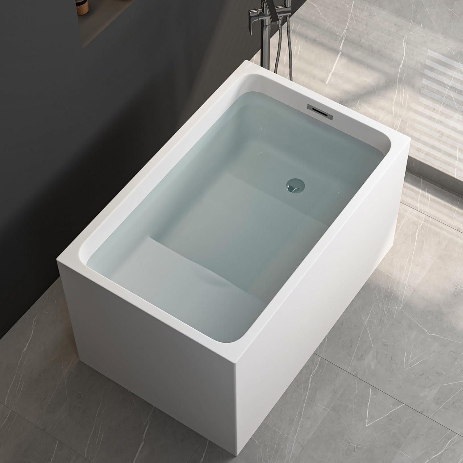 43" Acrylic Freestanding Bathtub with Seat, Japanese Soaking Tub ...