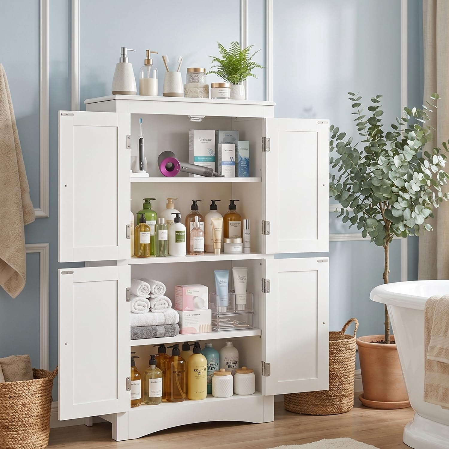 43" Bathroom Storage Cabinet with Adjustable Shelves, Organizer with 4 ...