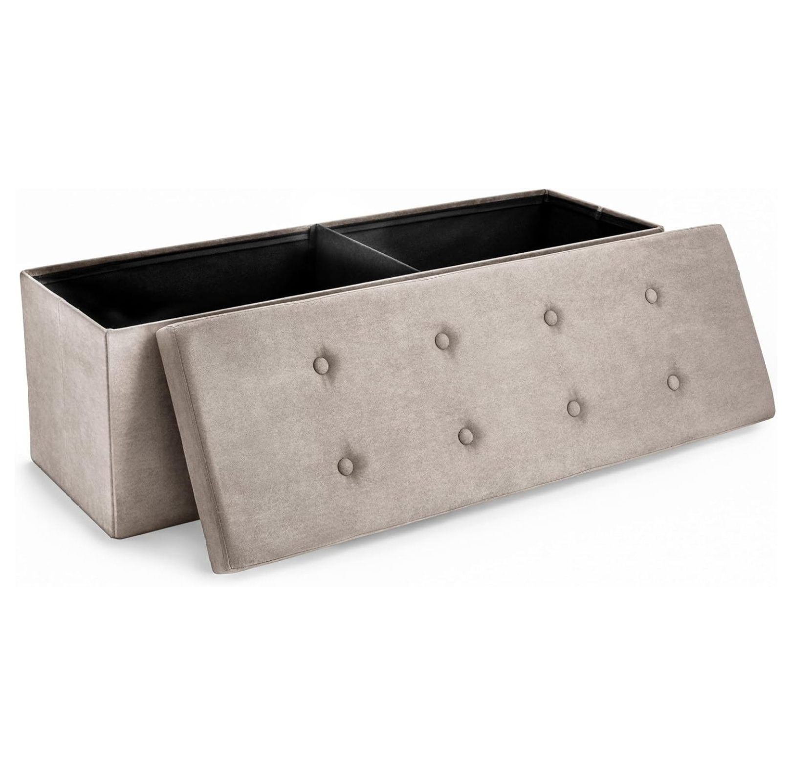 43" Beige Storage Ottoman with Folding Bed - Large Suede Ottoman Chest ...