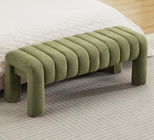 43" Boucle Bed Bench, Upholstered Channel Tufted Bench for Entryway ...