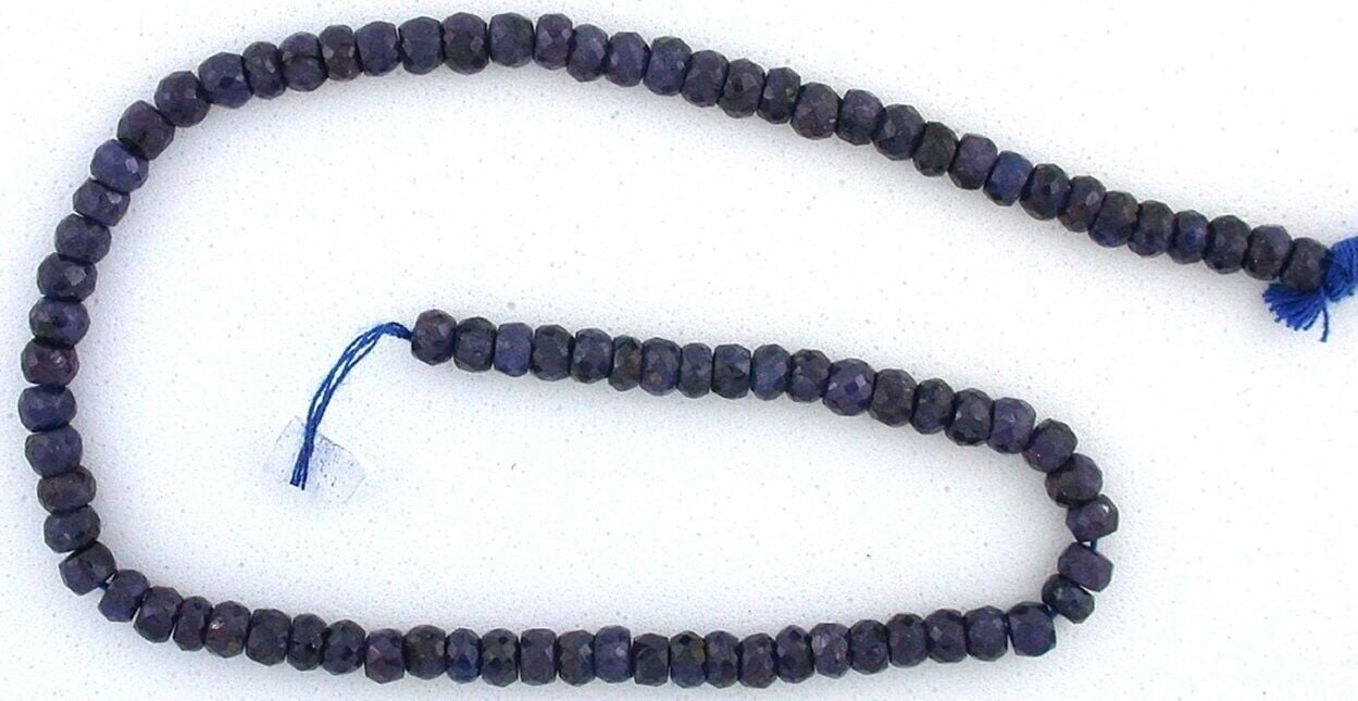 43 Carat 4mm Rich Blue Sapphire Faceted Bead 9 1/2 Inch Strand EBS1336 ...