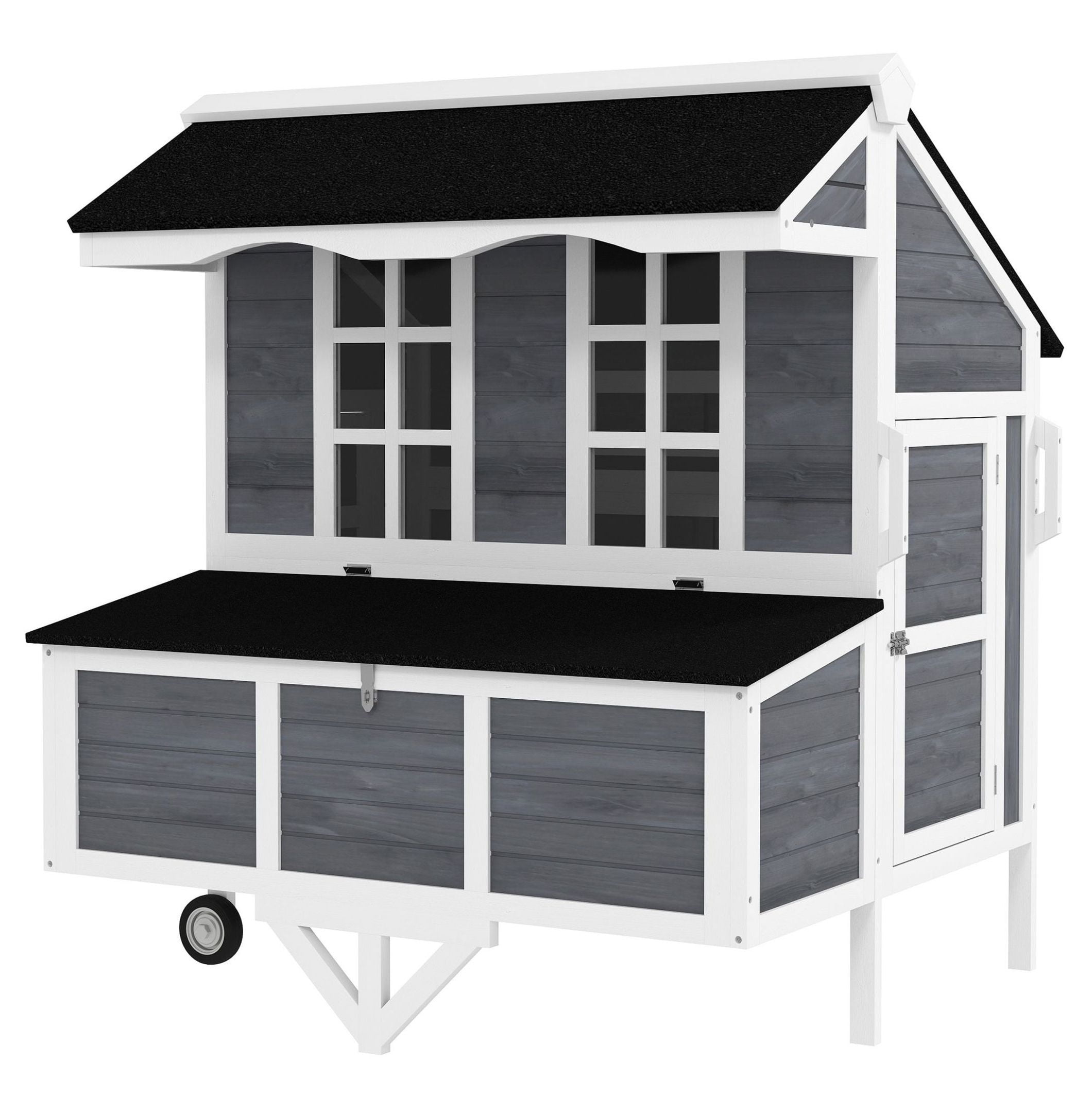 43" Chicken Coop with Wheels, Portable Hen House for 2-4 Chickens, Gray ...