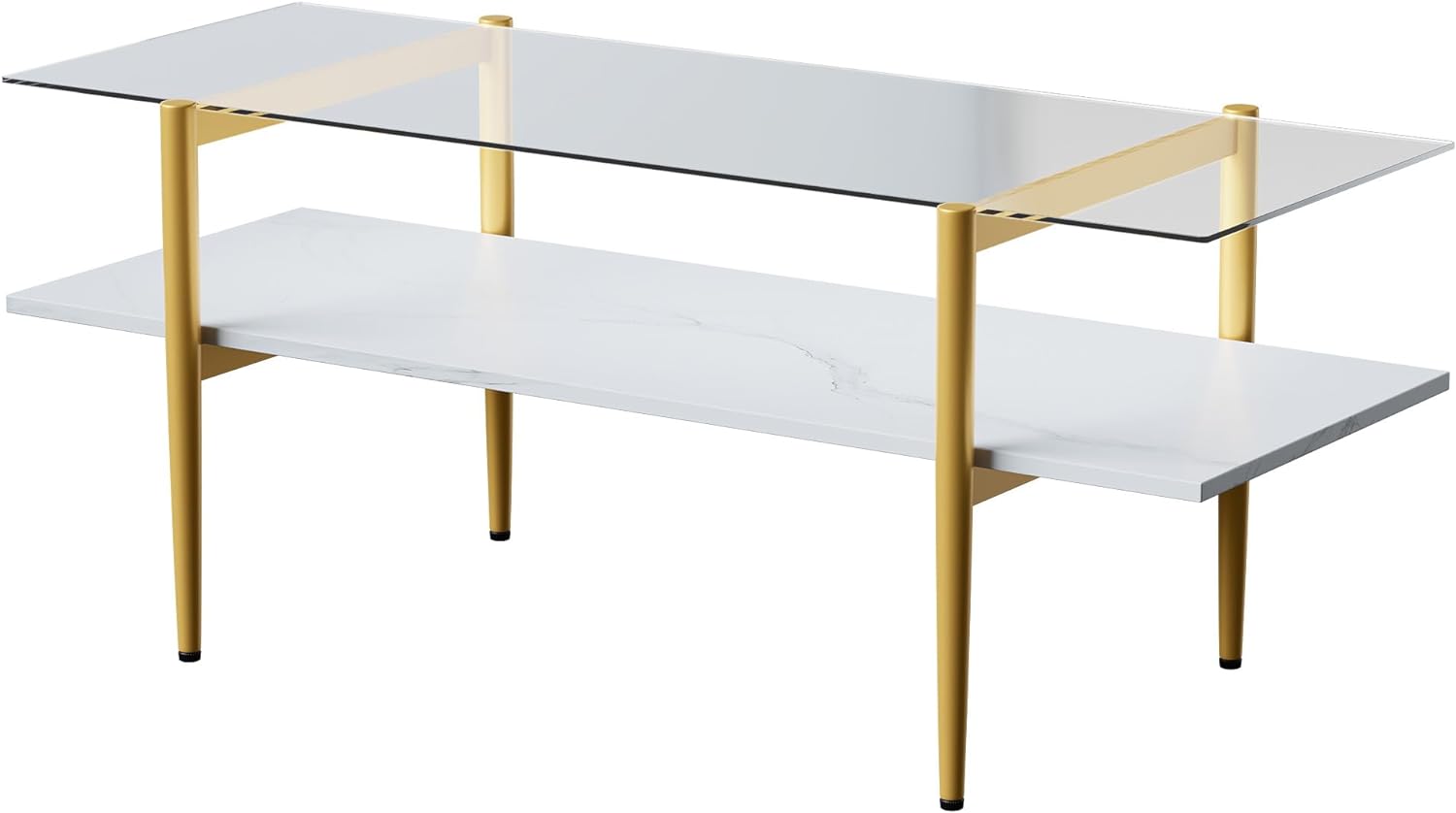 43" Coffee Table, 2-Tier Glass Top Coffee Table, Mid-Century Modern ...