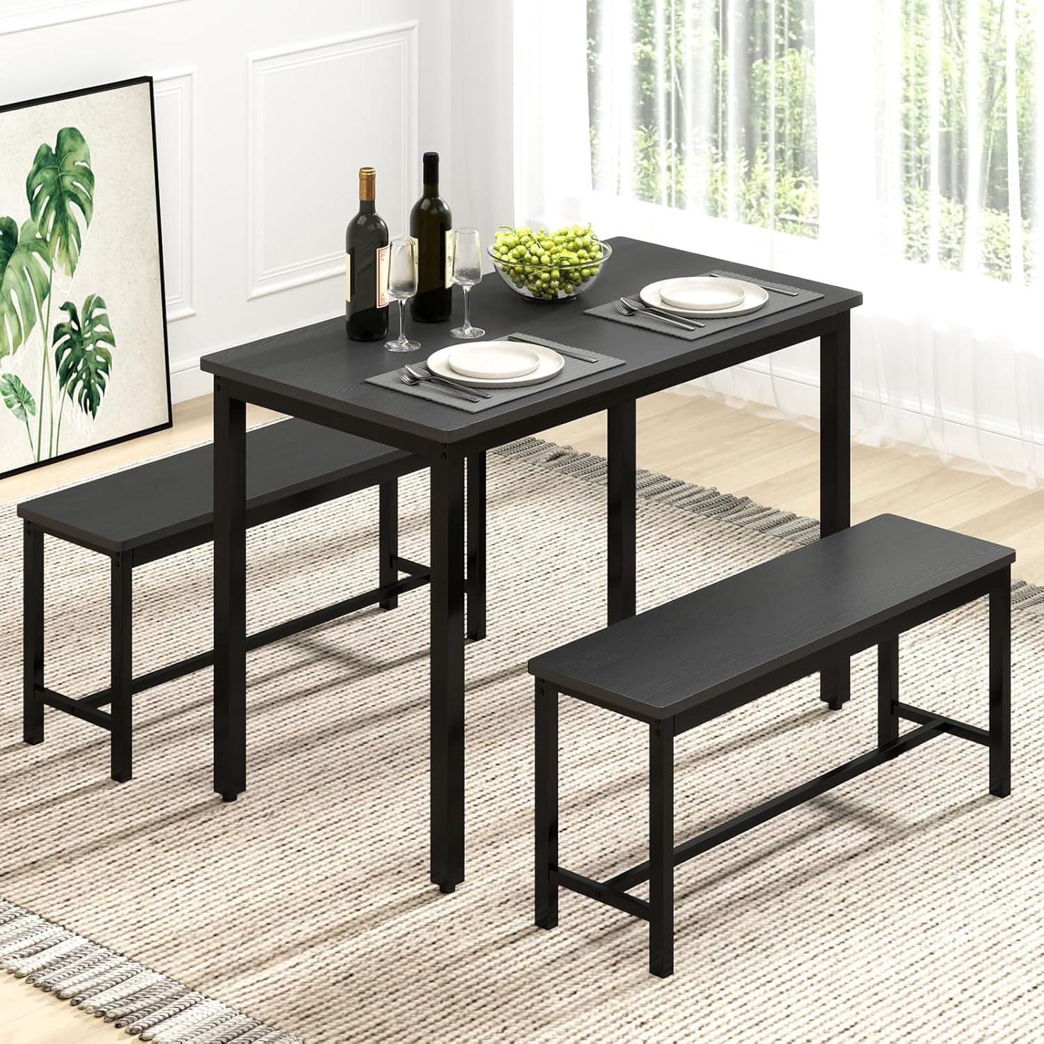 43" Dining Table Benches Set for 4, Modern Space Saving Kitchen Table ...