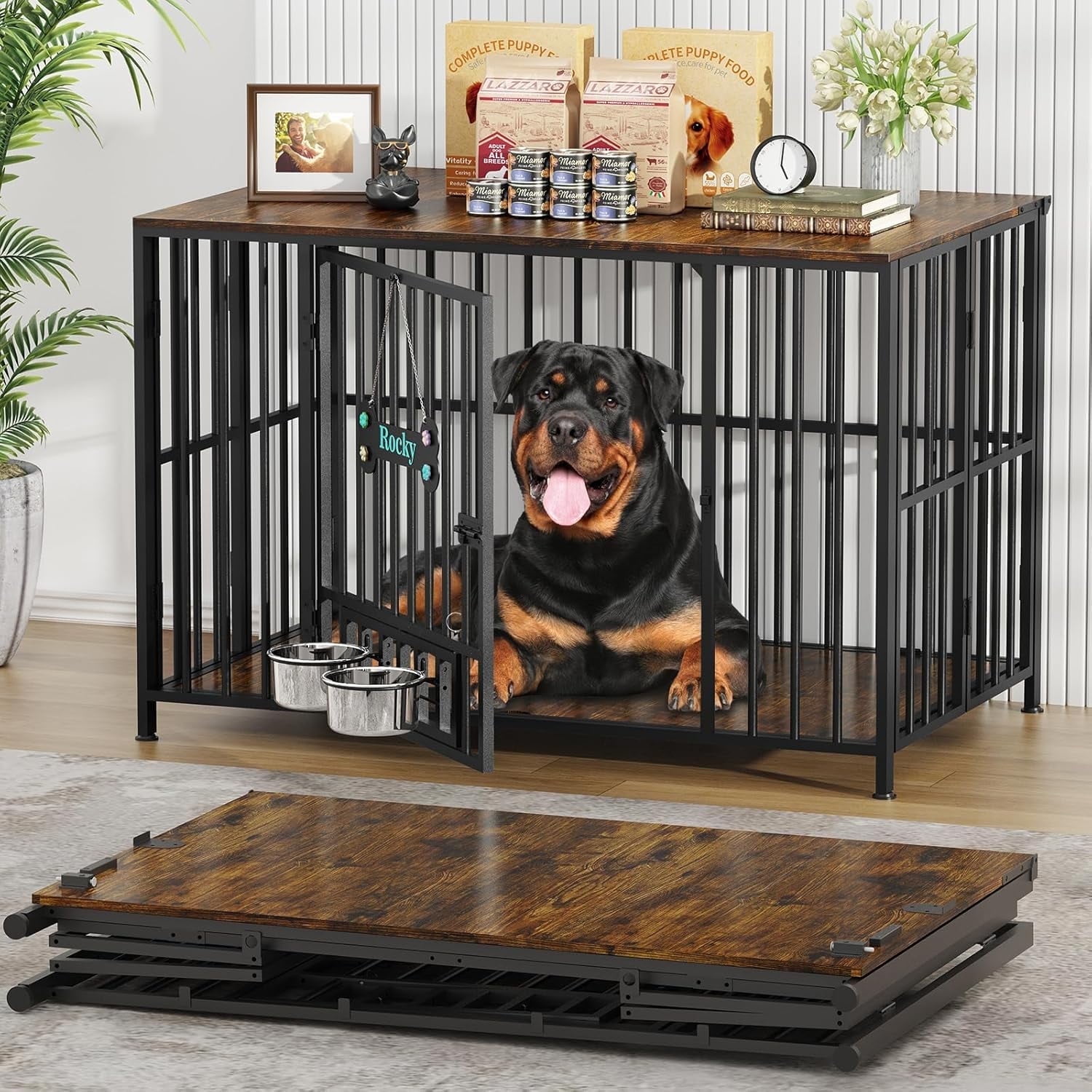 POAO 43" Dog Crate Furniture Foldable for Large Dogs (60-80 lbs), No ...