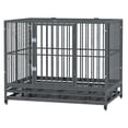 43" Dog Crate Heavy Duty Metal Cage Kennel with Wheels, Double Door ...