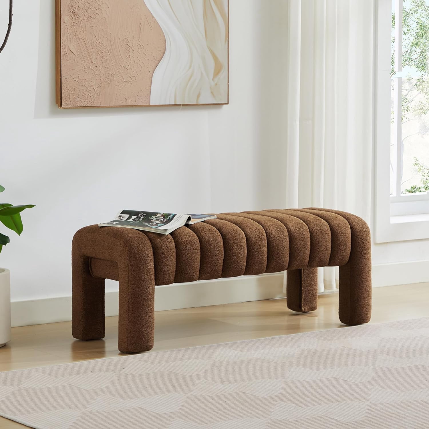 43’’ End of Bed Bench, Modern Linen Entryway Bench, Upholstered Ottoman ...