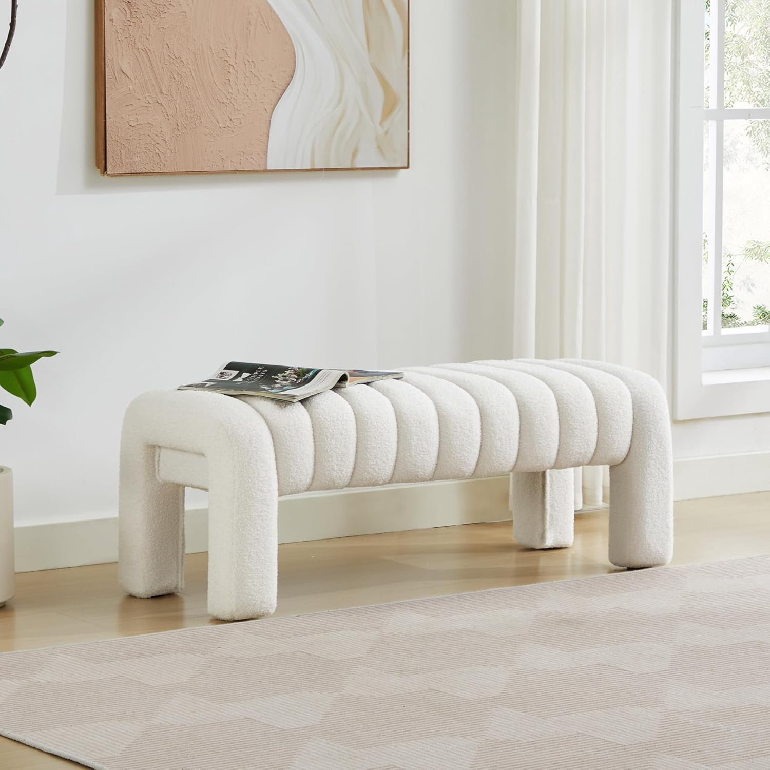 43’’ End of Bed Bench, Modern Sherpa Entryway Bench, Upholstered ...