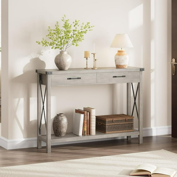 43” Entryway Table with Drawers, Narrow Console Sofa Table with Storage ...