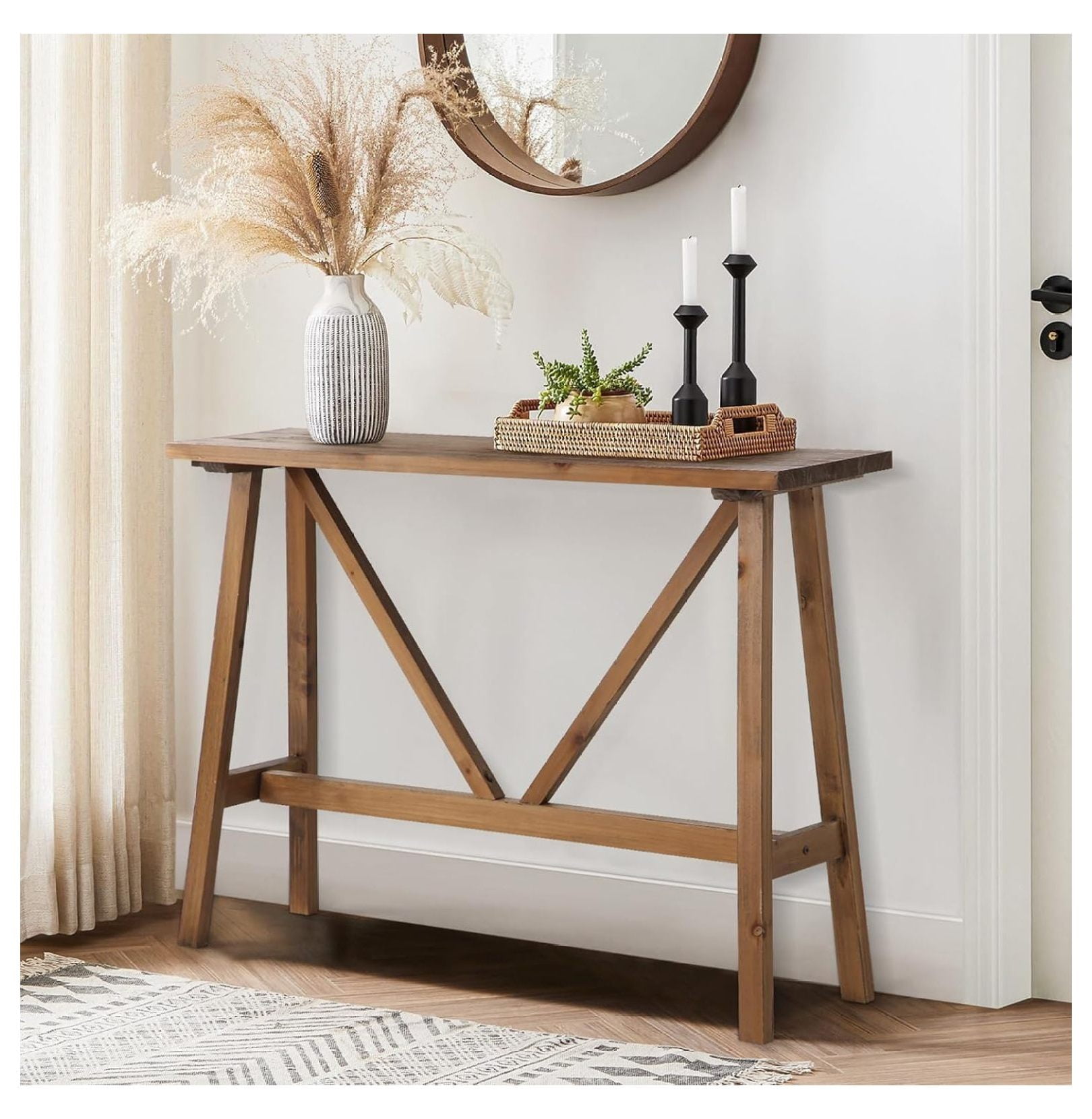 43" Farmhouse Console Table, Rustic Sofa Table for Entryway, Solid Fir ...