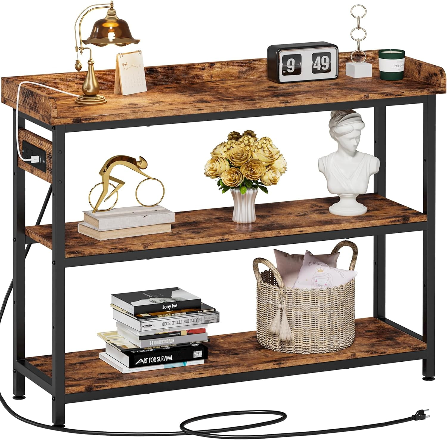 "43" Farmhouse Console Table with Power Outlet - Adjustable Height Sofa ...