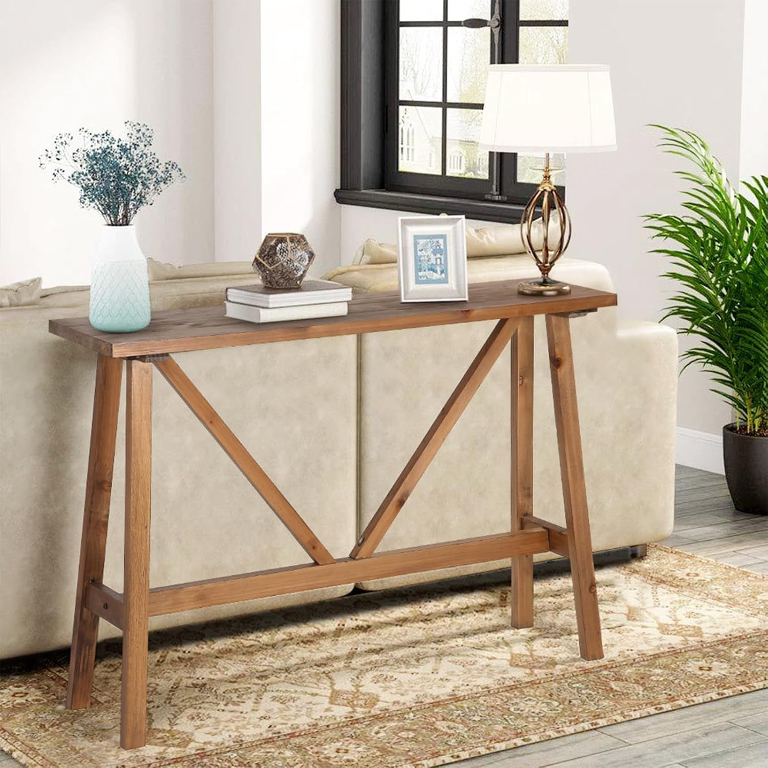43" Farmhouse Solid Wood Console Tables, Rustic Hallway Table, Solid Firwood Sofa Table for ...
