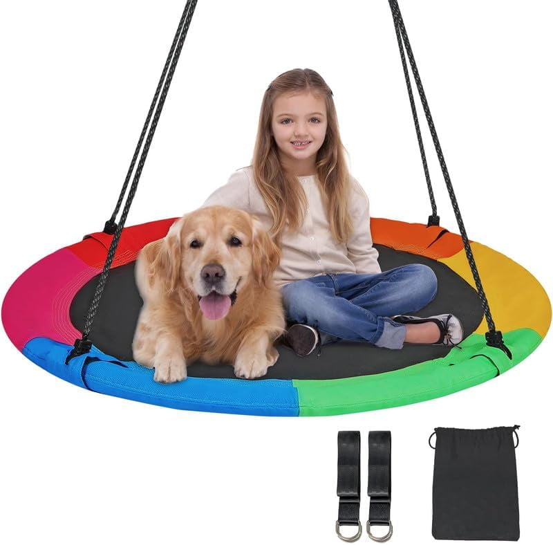 43" Flying Saucer Tree Swing for Kids, Waterproof Large Round Swings Seat with Adjustable ...