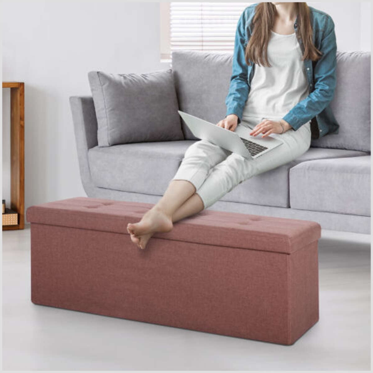 43 Folding Storage Ottoman Bench Footrest Storage Stools Home Decoor