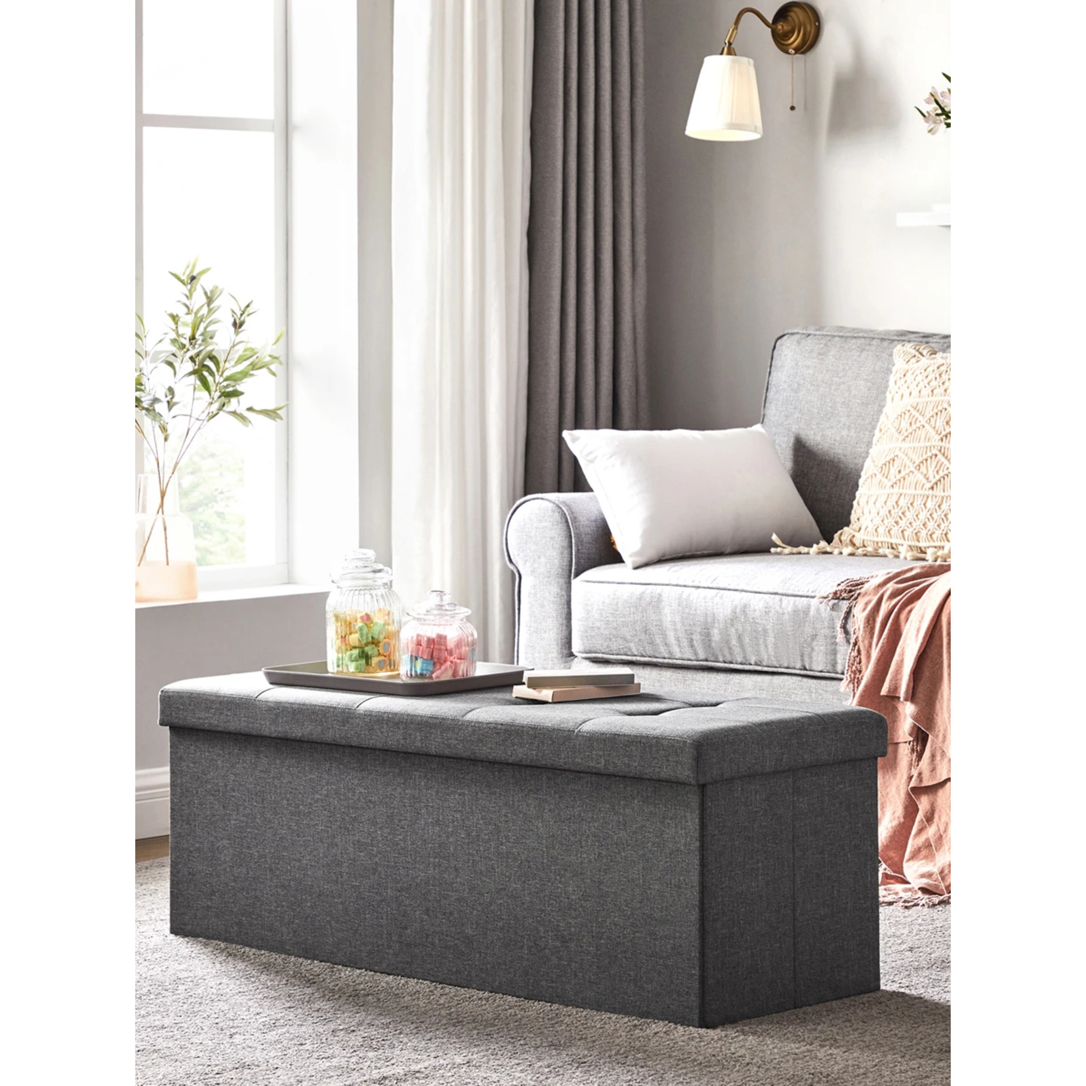 43" Folding Storage Ottoman Bench - Heavy-Duty Footstool with Storage ...